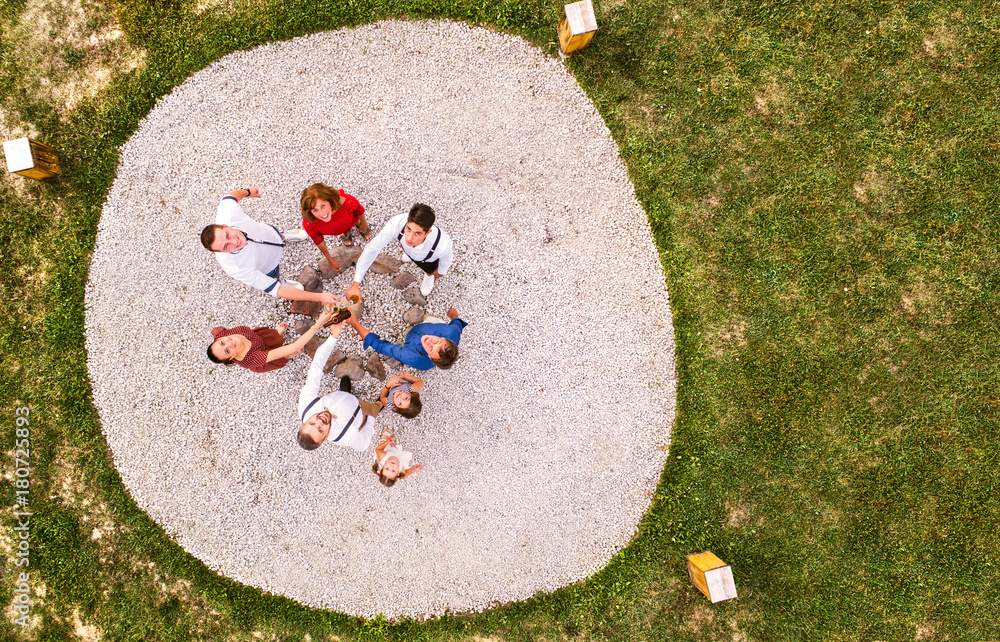Family celebration or a garden party outside in the backyard. Stock ...