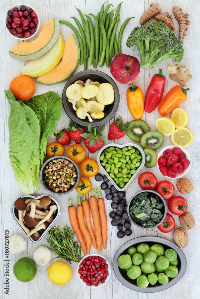 Superfood nutrition concept for healthy eating with foods of fruit ...