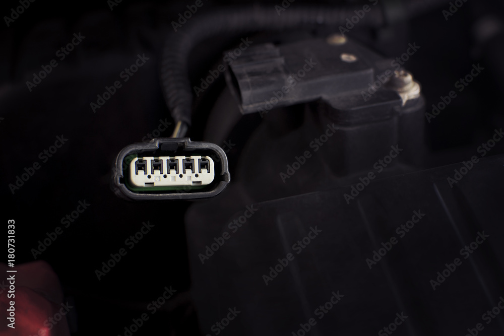 Electric socket wire connector of engine in a car. Automotive parts ...