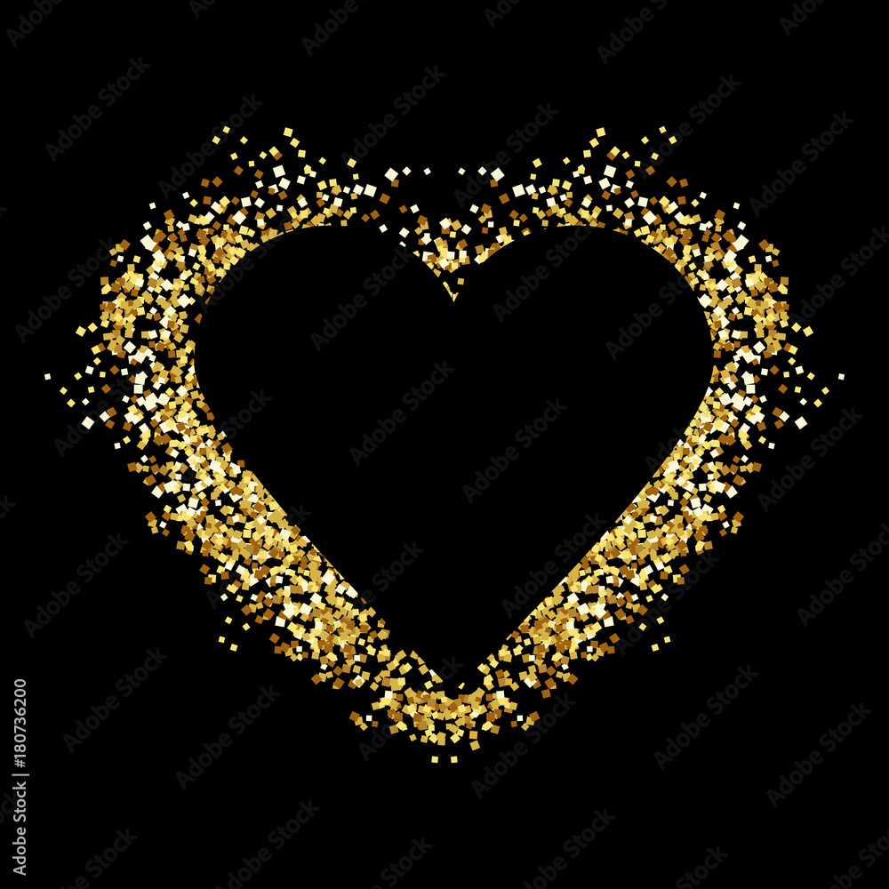 Gold glitter heart sign sparkles isolated on white background. Gold ...
