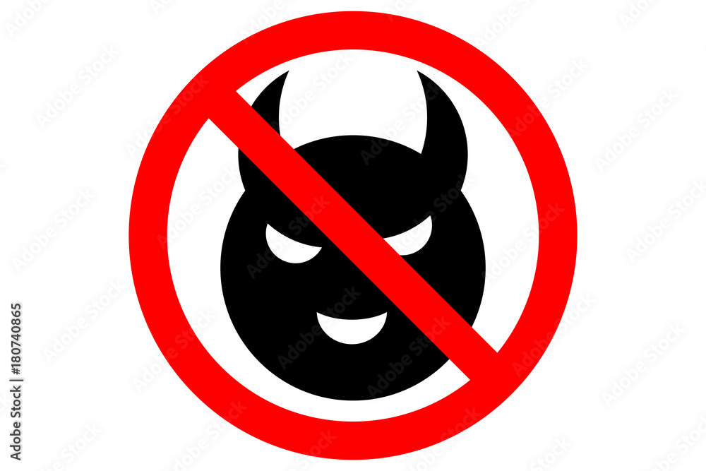 NO DEMONS ALLOWED sign. Devil face silhouette isolated. Vector. Stock ...