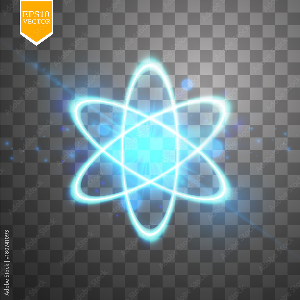 Shining atom scheme. Isolated on black transparent background. Vector ...