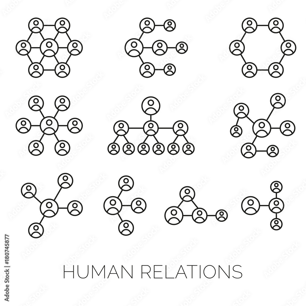 Human relations simple charts. Hierarchy, connections, organizations ...