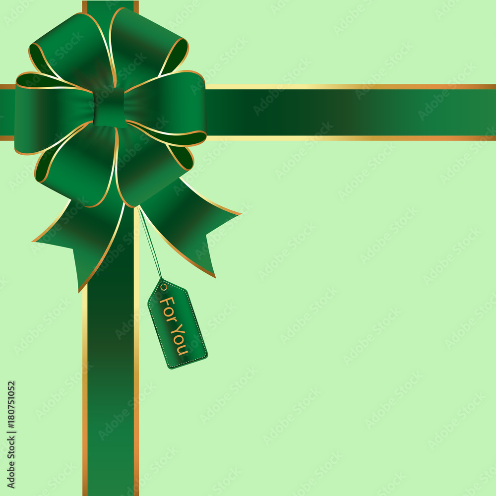 Green and Gold Silk Bow and Ribbon with a Gift Tag Stock Vector | Adobe ...