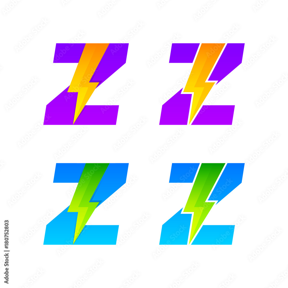 Letter Z logotype set with Thunder Electric logo, Energy, Power, Flash ...