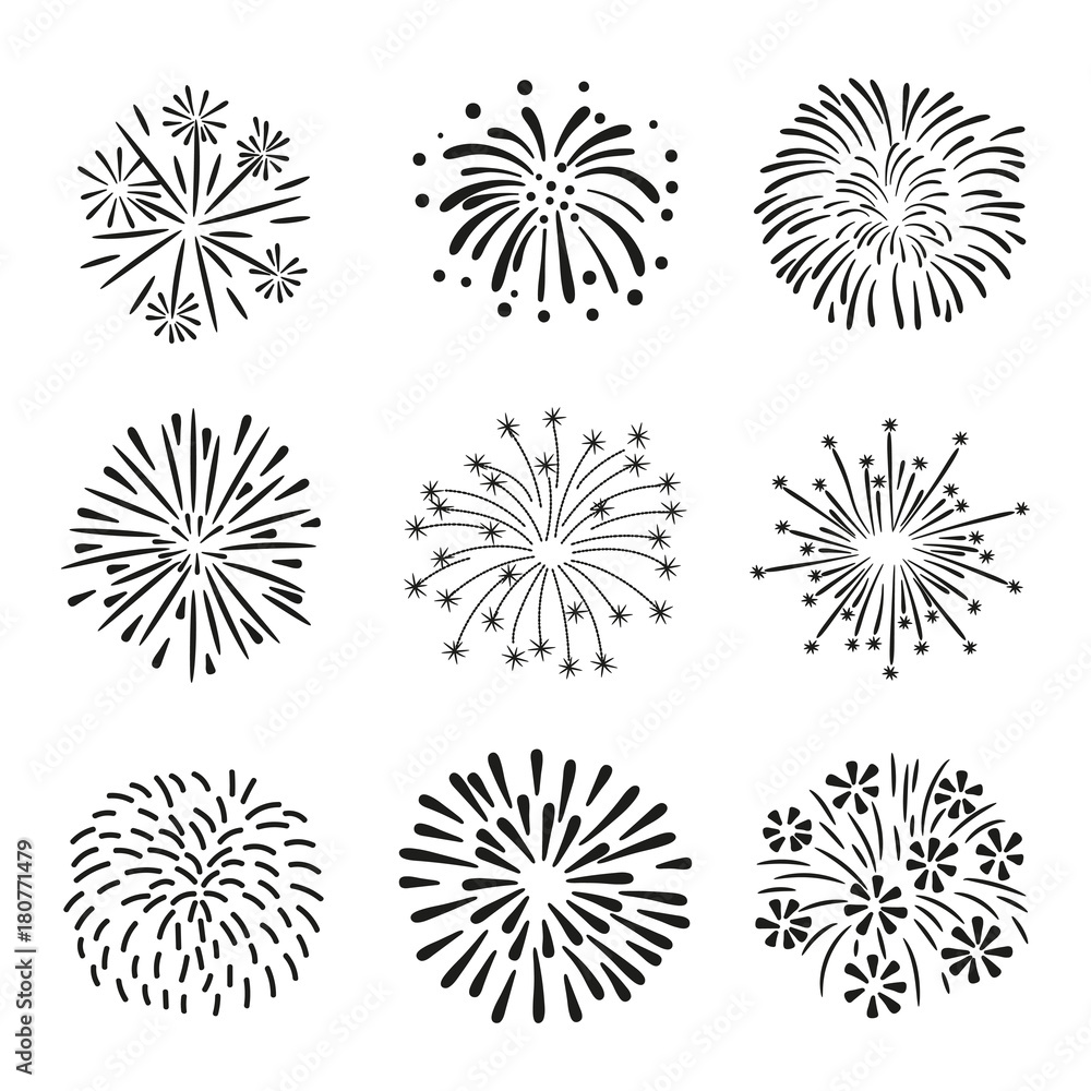 Set of hand drawn fireworks isolated on white background. Stock Vector ...