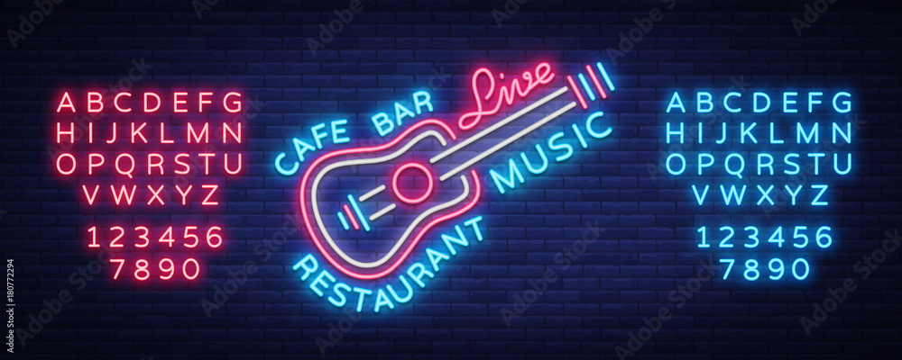 Live music neon sign vector, poster, emblem for live music festival ...