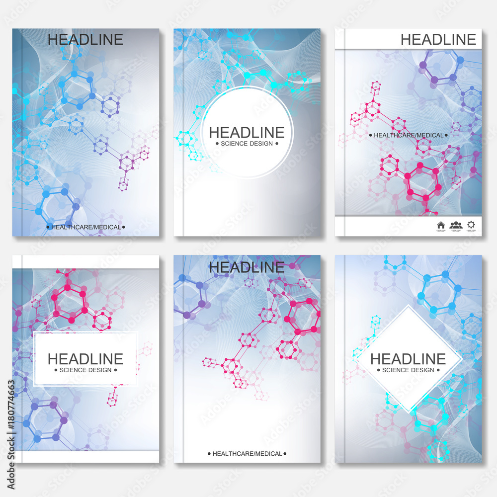 Scientific brochure design template. Vector flyer layout, Molecular ...