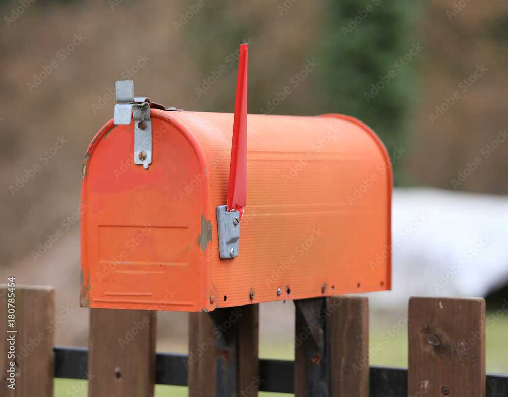 Poster red American style letterbox with the raised rod – Wall Art ...