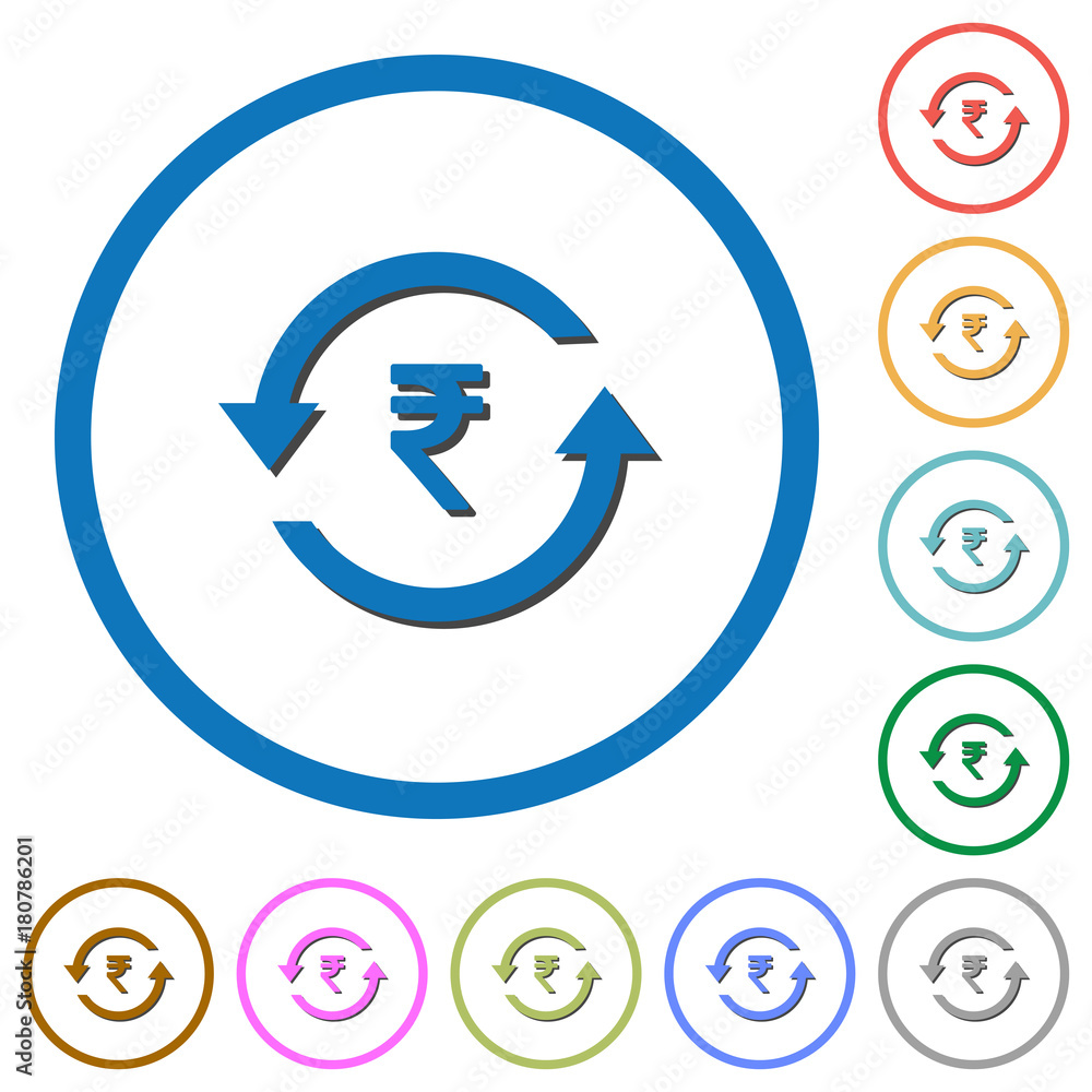 Rupee pay back icons with shadows and outlines Stock Vector | Adobe Stock