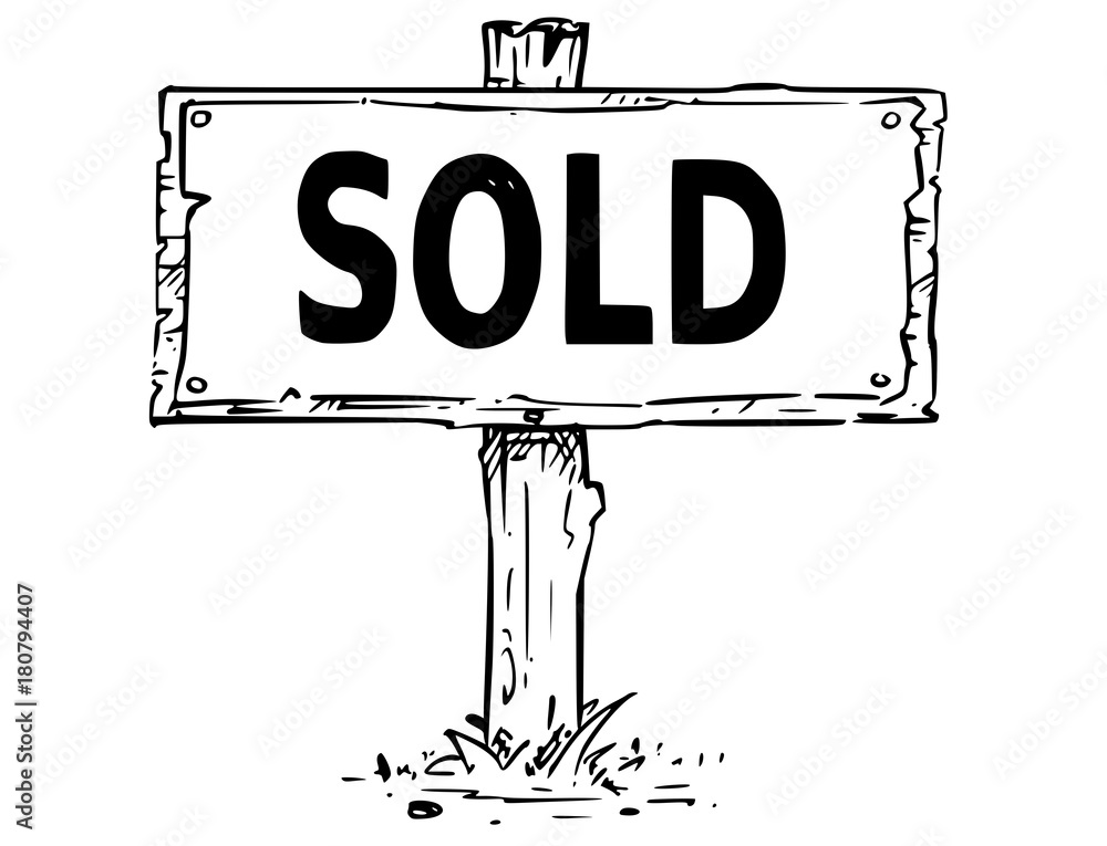 Wooden Sign Board Drawing with Sold Text Stock Vector | Adobe Stock