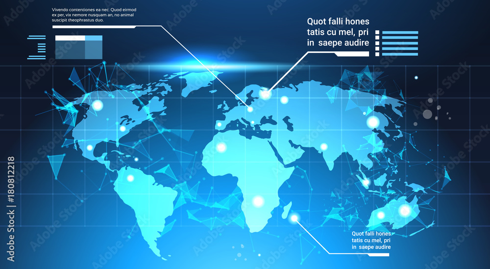 World Map Background, Set Of Computer Futuristic Infographic Elements ...
