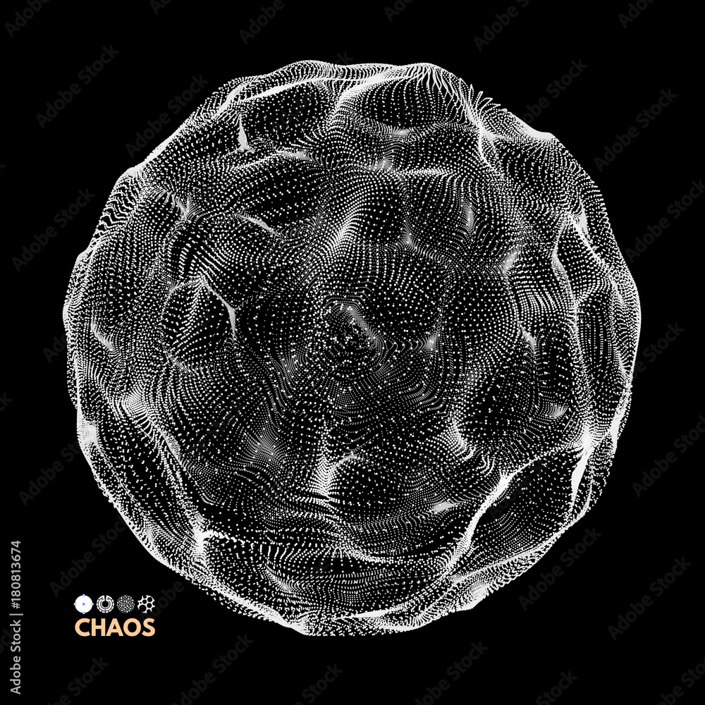 3d abstract sphere. Array with dynamic particles. Modern science and ...