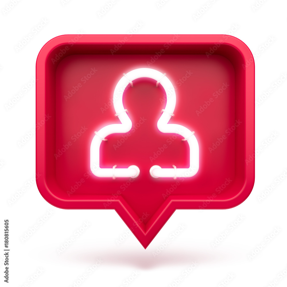 Profile icon on a red pin isolated on white background. Neon profile ...