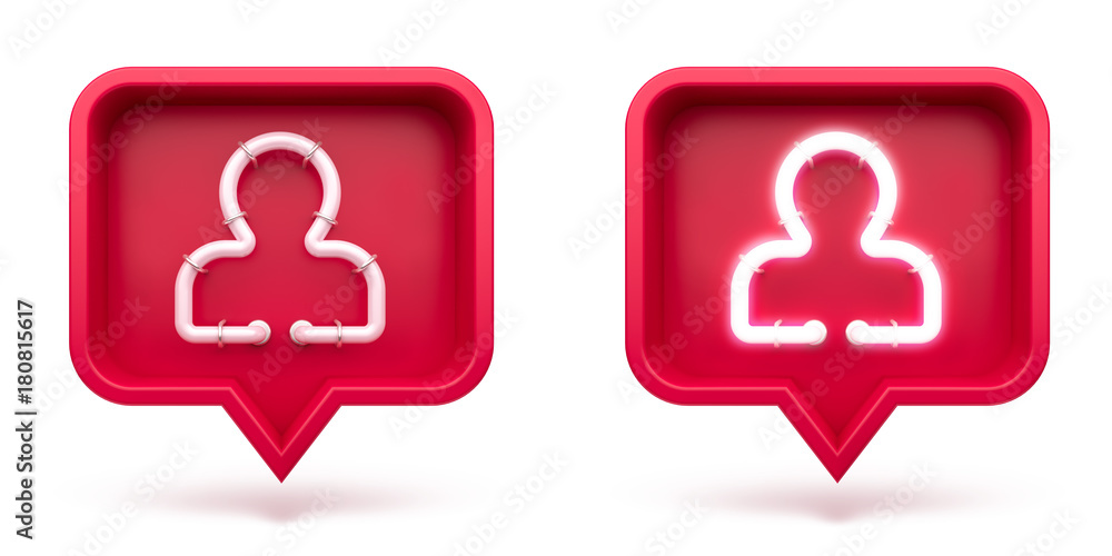 Profile icon on a red pin isolated on white background. Set neon ...