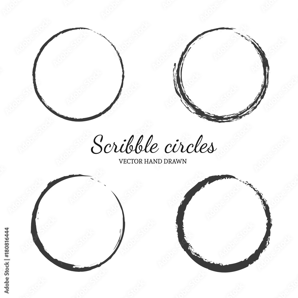 Set of vector hand drawn circles in sketch drawing scribble style ...