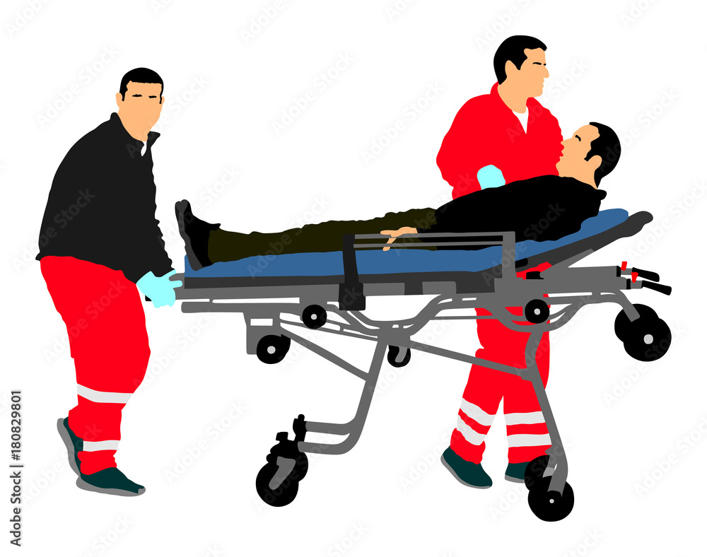 First aid crew help injured person after crash accident transport ...