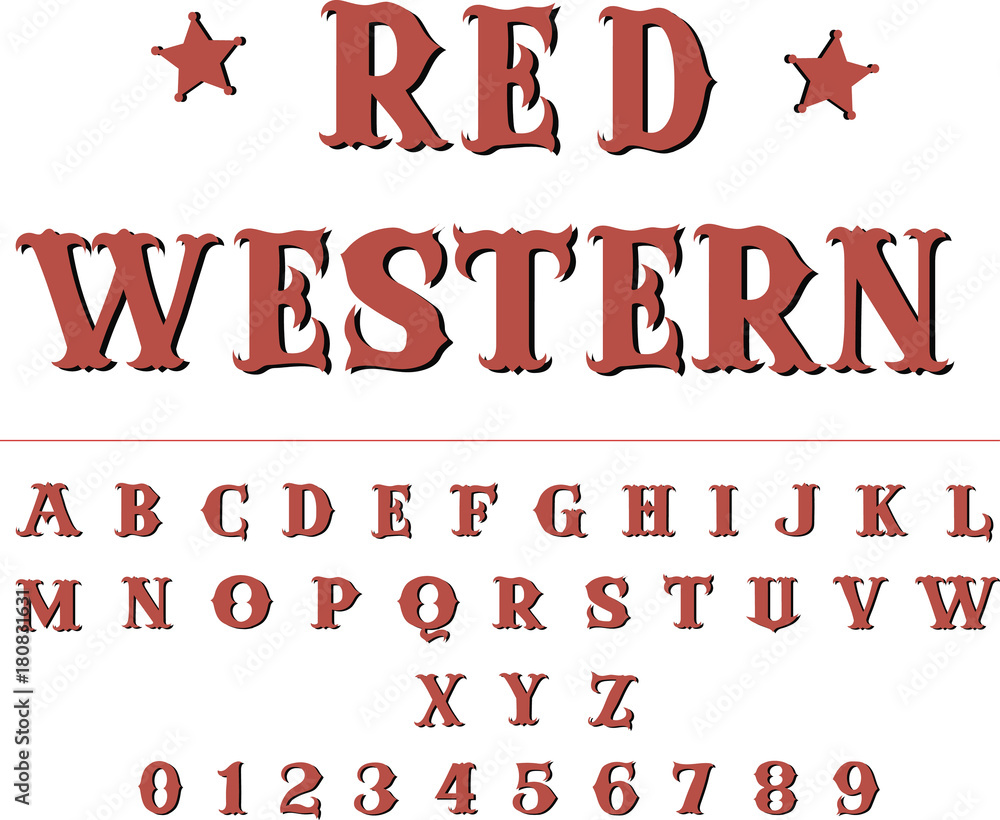 Red Western - Vintage Vector Font with Shadow Stock Vector | Adobe Stock