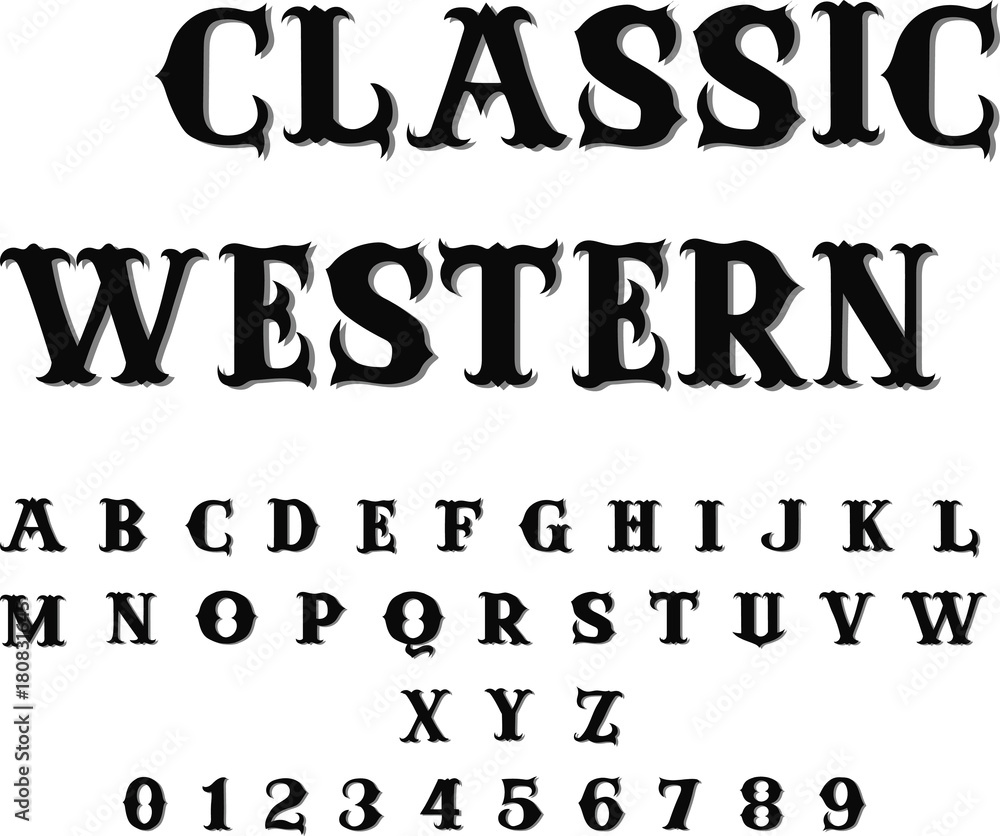 Classic Western - Vintage Vector Font with Shadow Stock Vector | Adobe ...