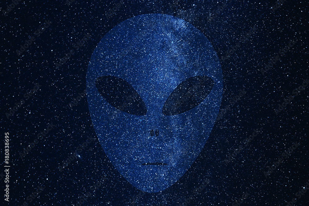 Photo & Art Print Alien face silhouette on background of Milky Way ...