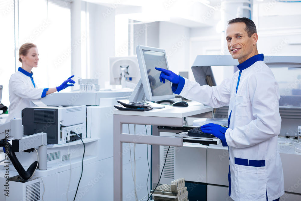 Medical discovery. Budding genius reliable laboratorians analyzing the ...