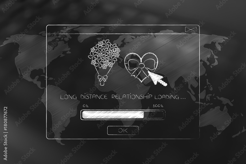 long distance relationship pop-up with love-themed icons loading above ...