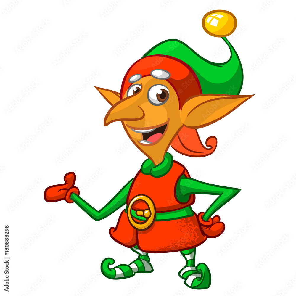 Cartoon Illustration of happy Christmas Elf. Vector happy dwarf ...