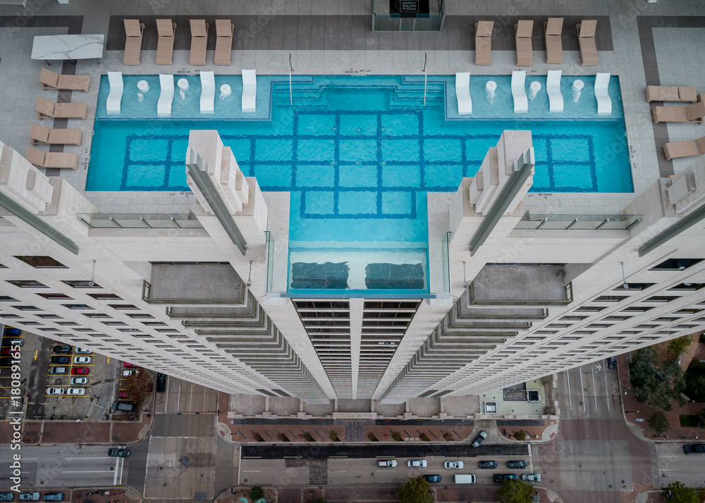 Sky pool hanging 500ft up in the air over the streets of Houston Stock ...