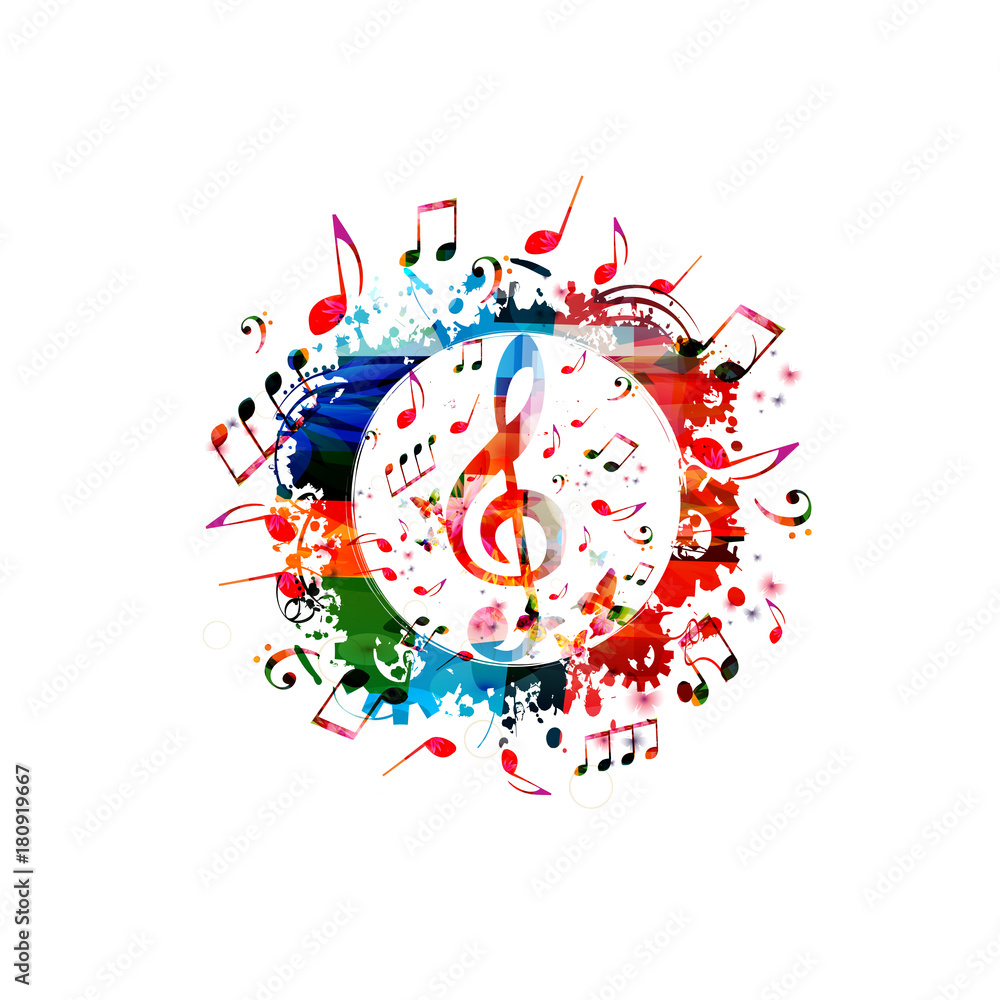Colorful music poster with music notes. Music elements banner for card ...
