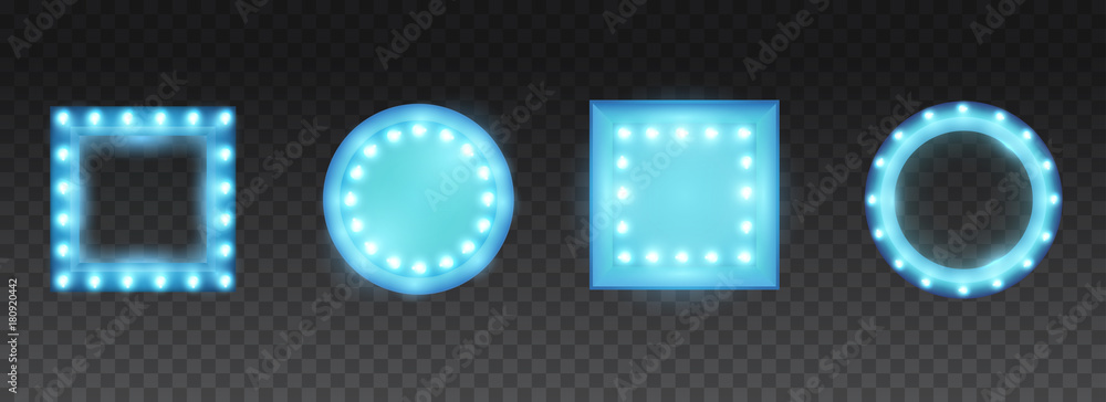 Set of circle and square frame, box, banner or border with shining ...