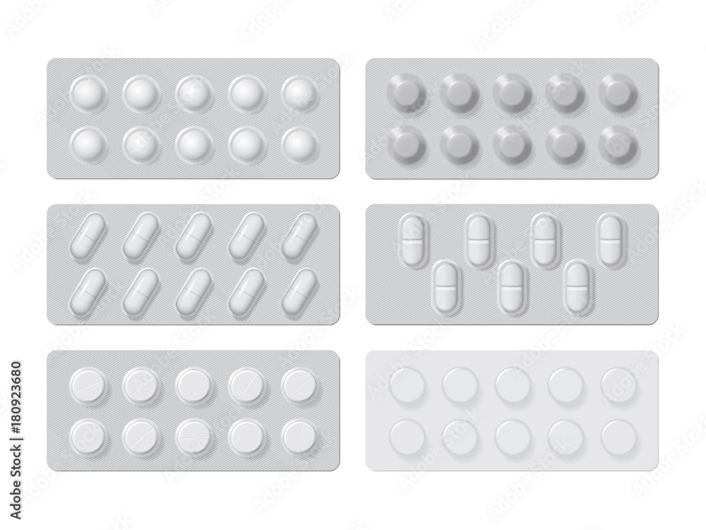 packs with different tablets medicines mock up vector template Stock ...