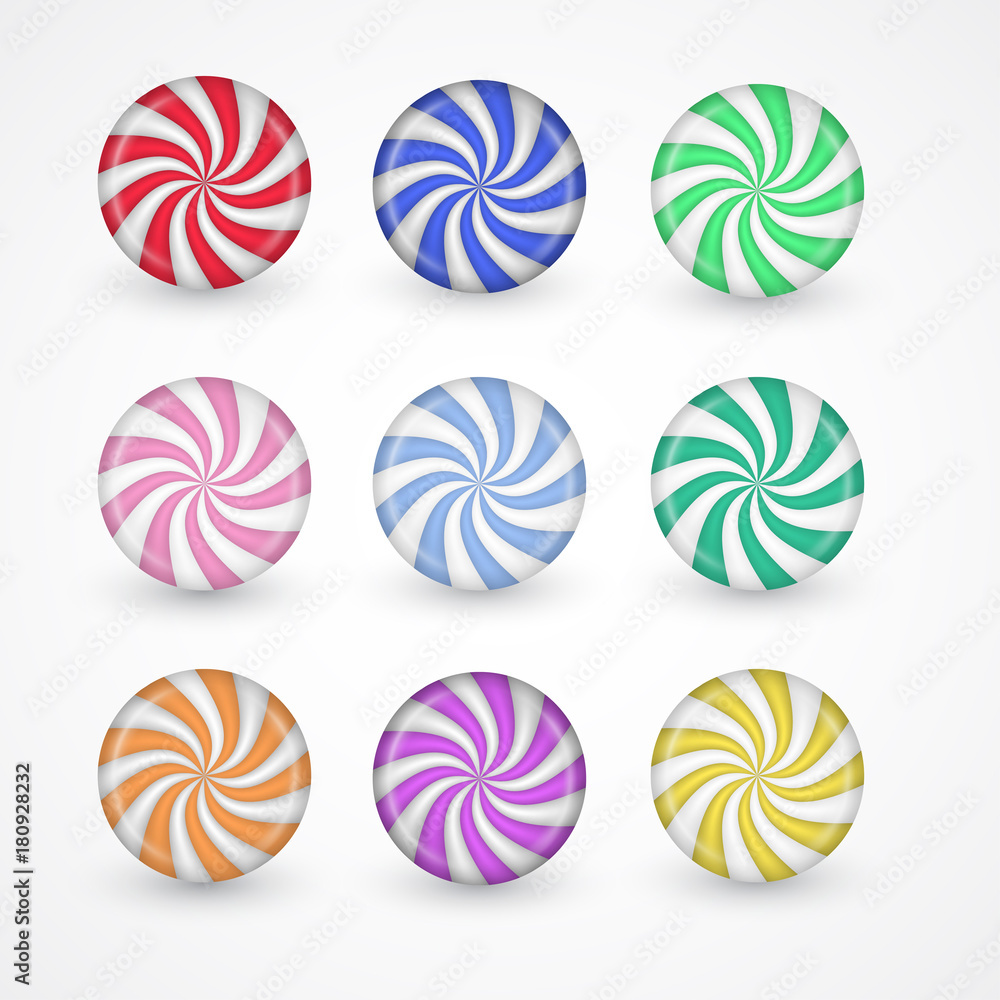 Peppermint candy vector set. Sweet realistic collection of round sugar ...