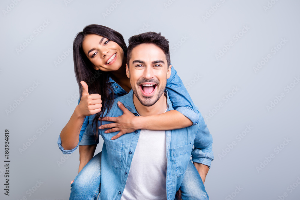 excited two people in love is having fun, they adore each other. Pretty ...