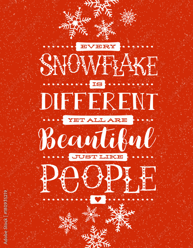 Holiday card, banner or poster with hand drawn snowflakes and quote ...