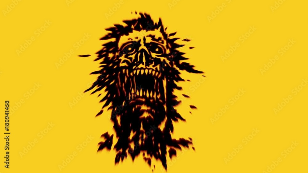 Angry screaming demon head. Bloody torn skull. Looped 2D animation ...