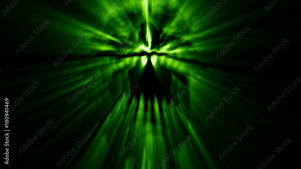 Spooky green demon head with torn skull. 2D animation in horror fantasy ...