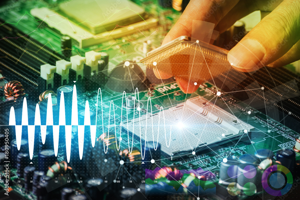 Electronic circuit board and digital information technology concept ...