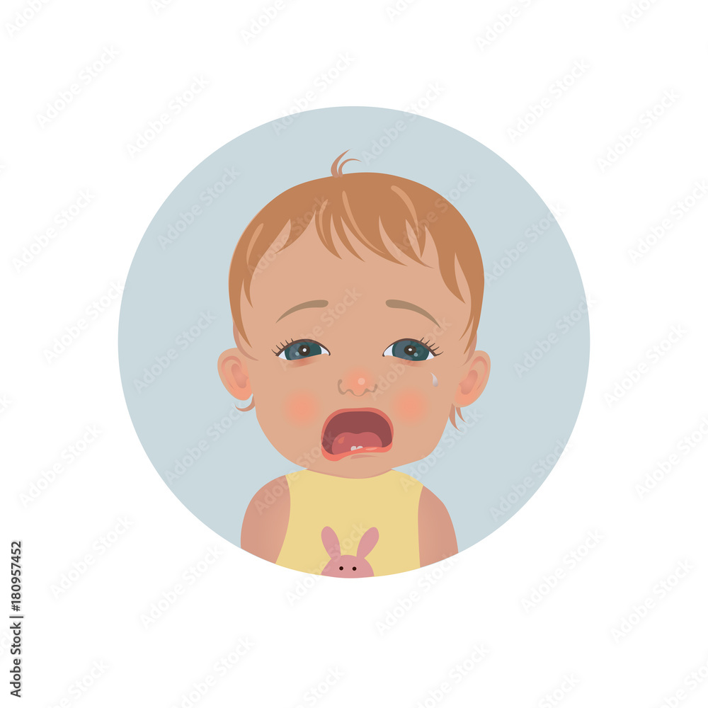 Cute crying baby emoticon. Tearful child emoji. Weeping kid smiley ...