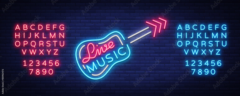 Live music neon sign vector, poster, emblem for live music festival ...