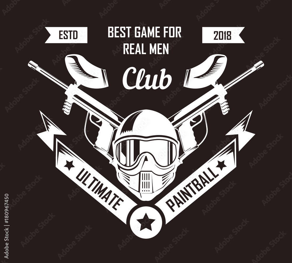 Paintball club logo template of pint ball gun rifles crossed with ...