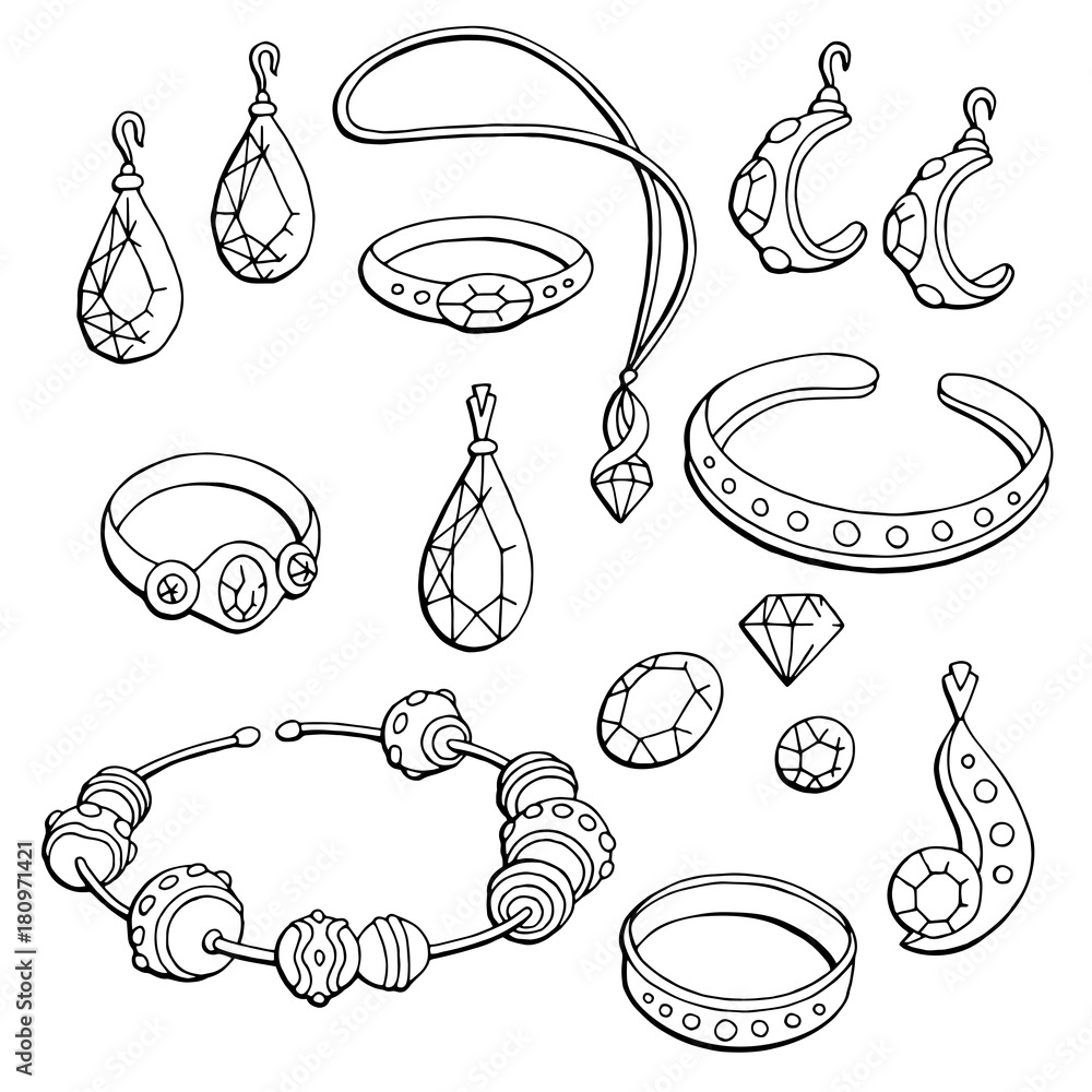 Jewel graphic black white isolated set sketch illustration vector Stock ...