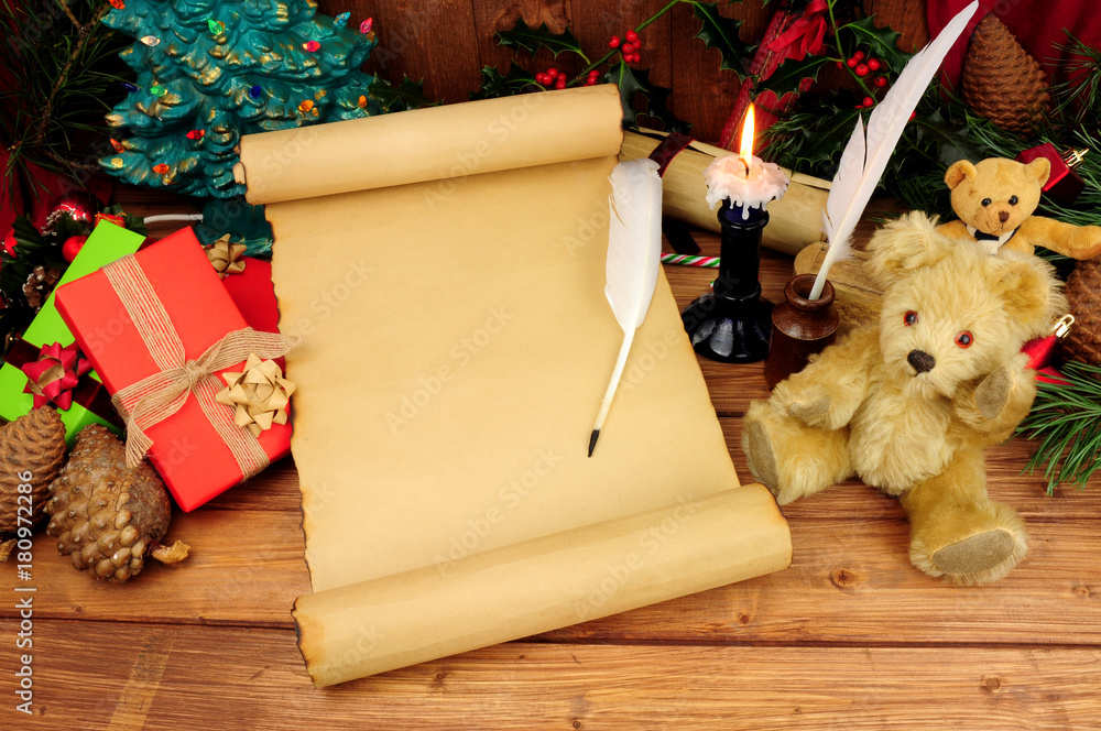 Old paper scroll with a Christmas themed nostalgic background Stock ...