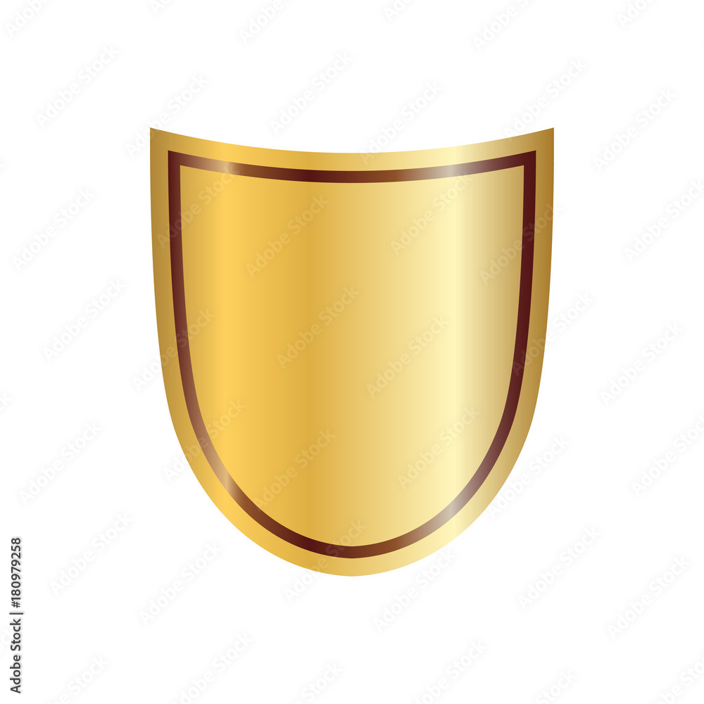 Gold shield shape icon. 3D golden emblem sign isolated on white ...