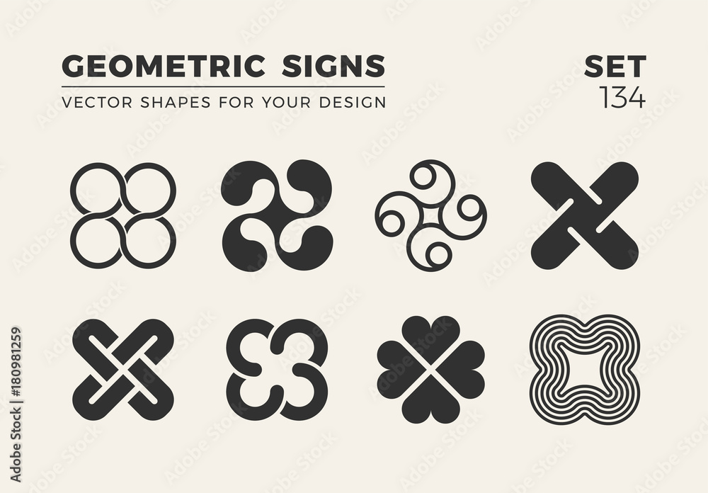 Set of eight minimalistic trendy shapes. Stylish vector logo emblems ...