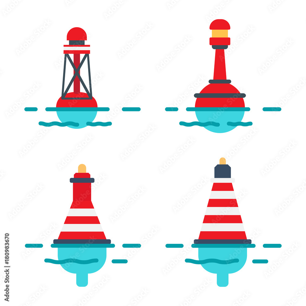 Striped Buoys in Water Isolated Illustrations Set Stock Vector | Adobe ...