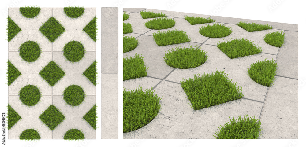 Seamless texture of sidewalk tile with holes for grass. Isolated ...