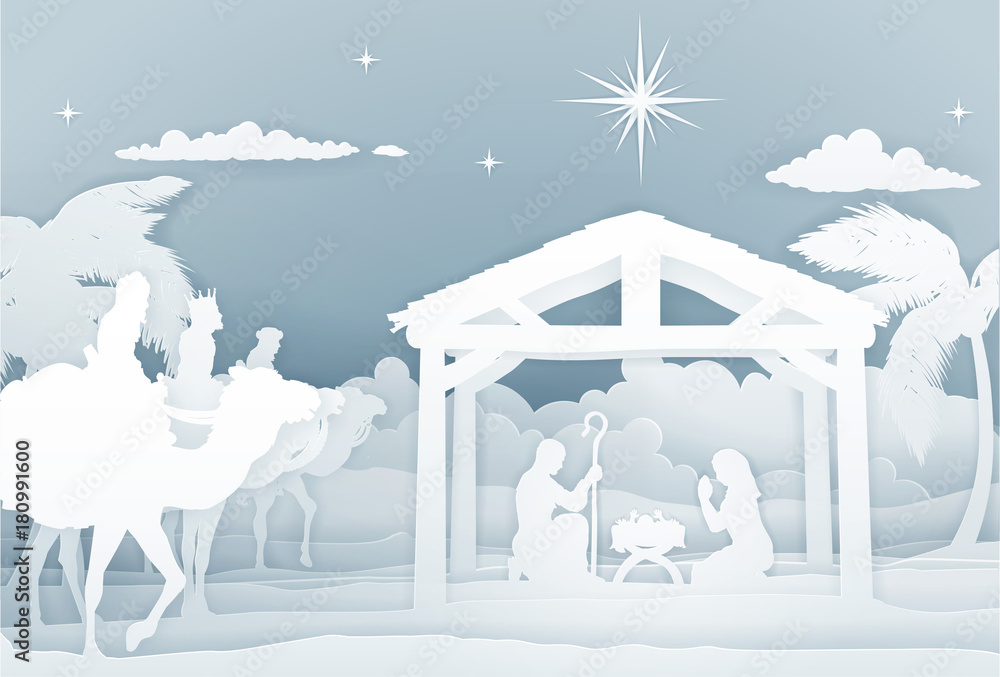 Nativity Scene With Three Wise Men Stock Vector | Adobe Stock