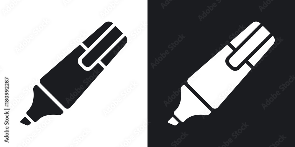 Vector highlighter icon. Two-tone version on black and white background ...