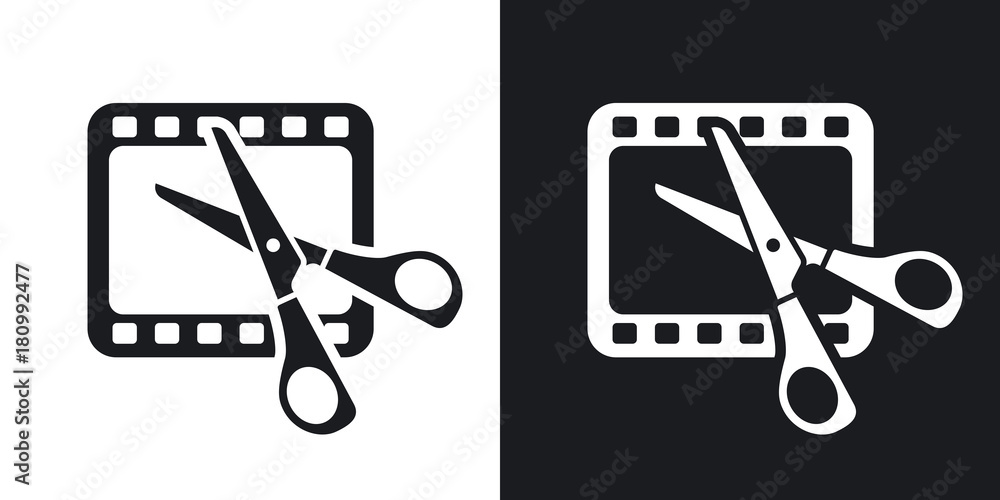 Vector video editing icon. Two-tone version on black and white ...