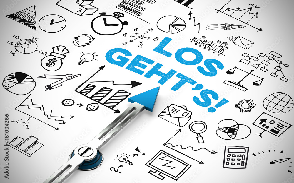 Los geht’s! Slogan als Neuanfang oder Start Konzept Stock Illustration ...